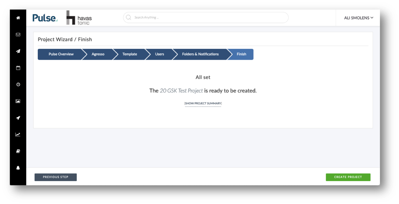 How to open a Job/create a new Project in Pulse - Pulse