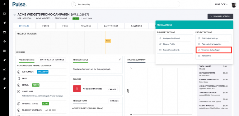 How to use Timesheet Status Report when closing a Project - Pulse