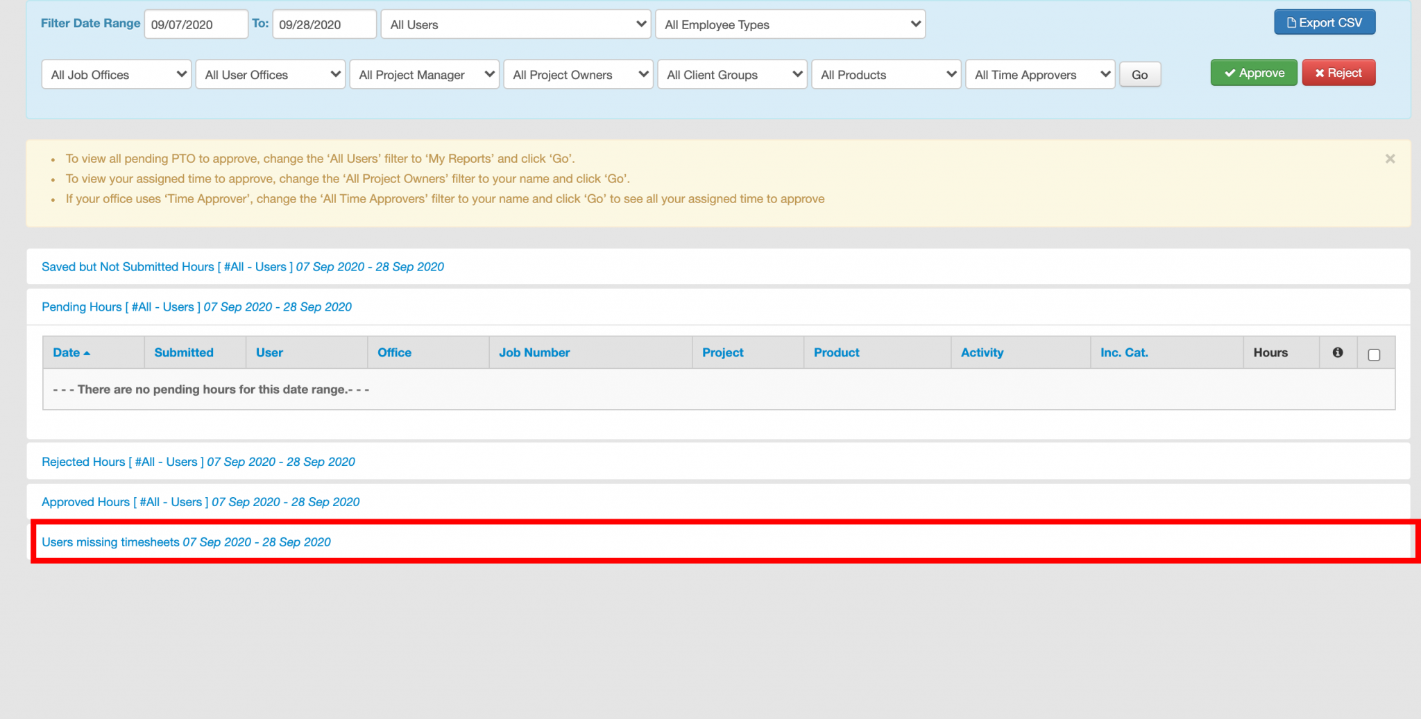 How to find users 'missing' time i.e. users who have not done their ...