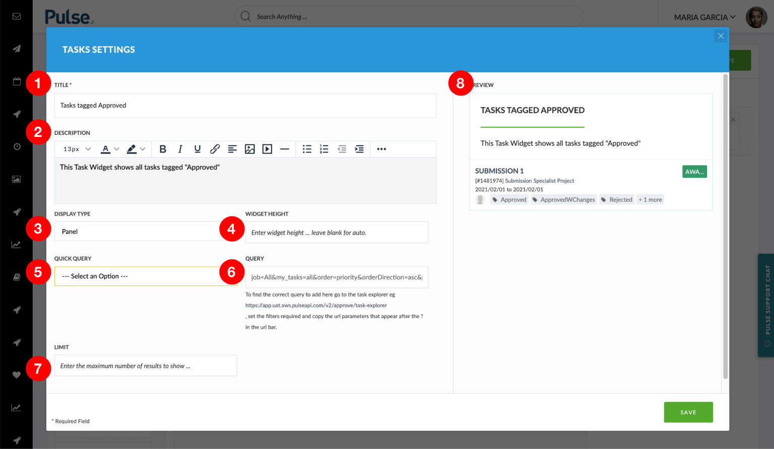 Introducing Customisable ‘Task Widgets’ for your Home Dashboard. - Pulse