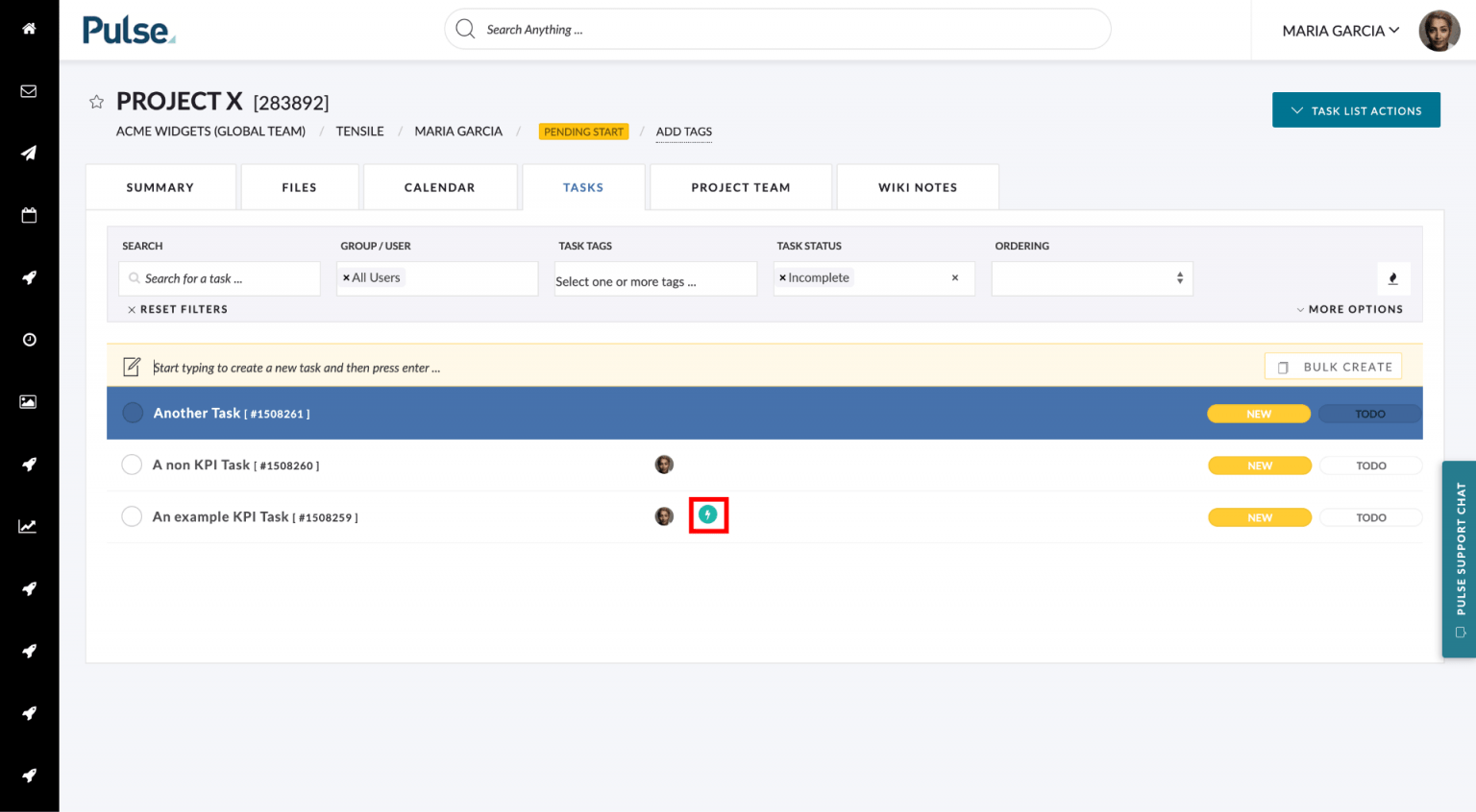 Tracking Tasks as Key Performance Indicators (KPI) - Pulse