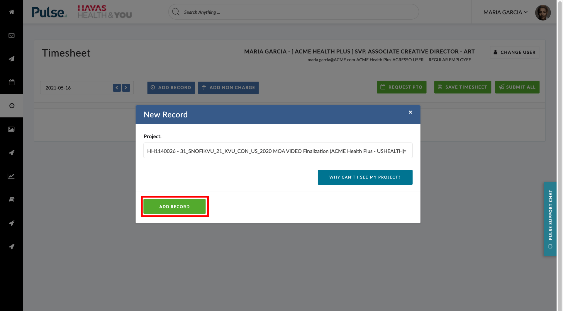 Add Records - Pulse Project Management Software