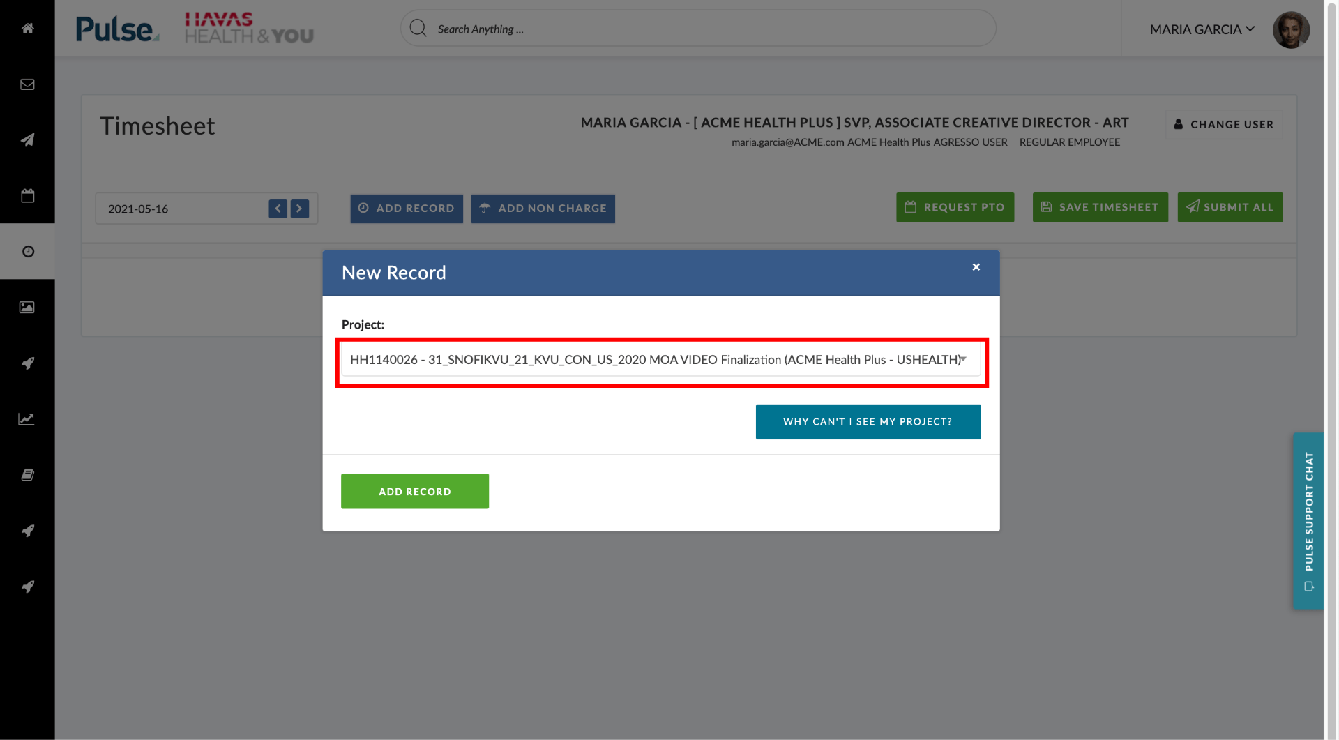 Add Records - Pulse Project Management Software