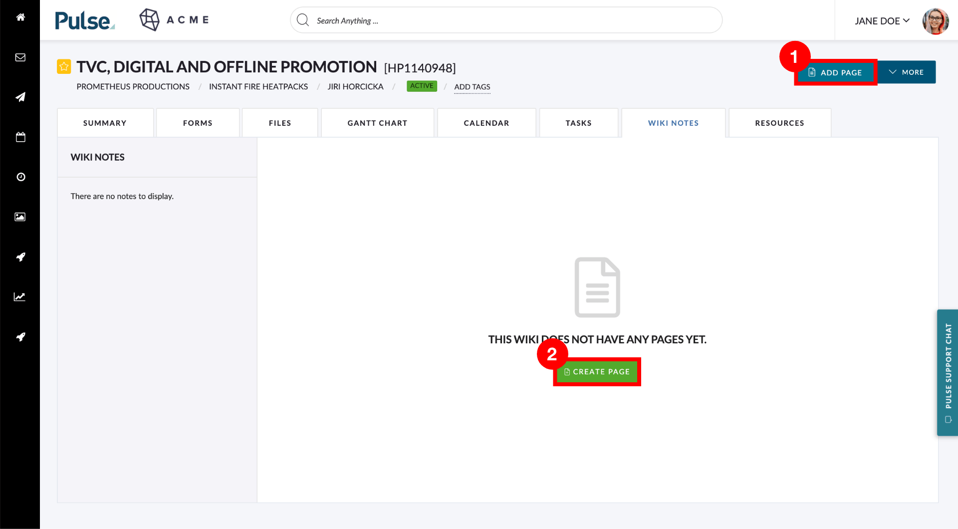 Creating Wiki Pages - Pulse Project Management Software
