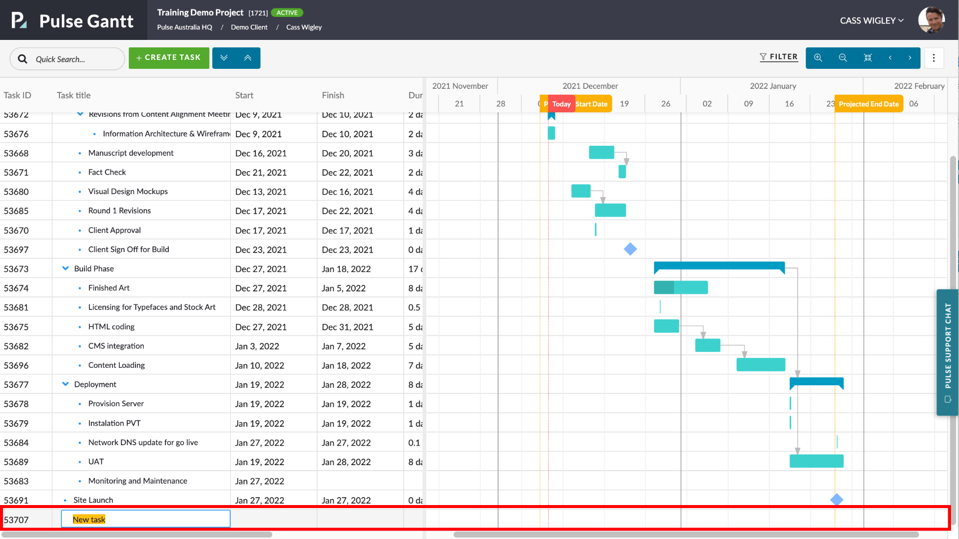 Adding Tasks - Pulse Project Management Software