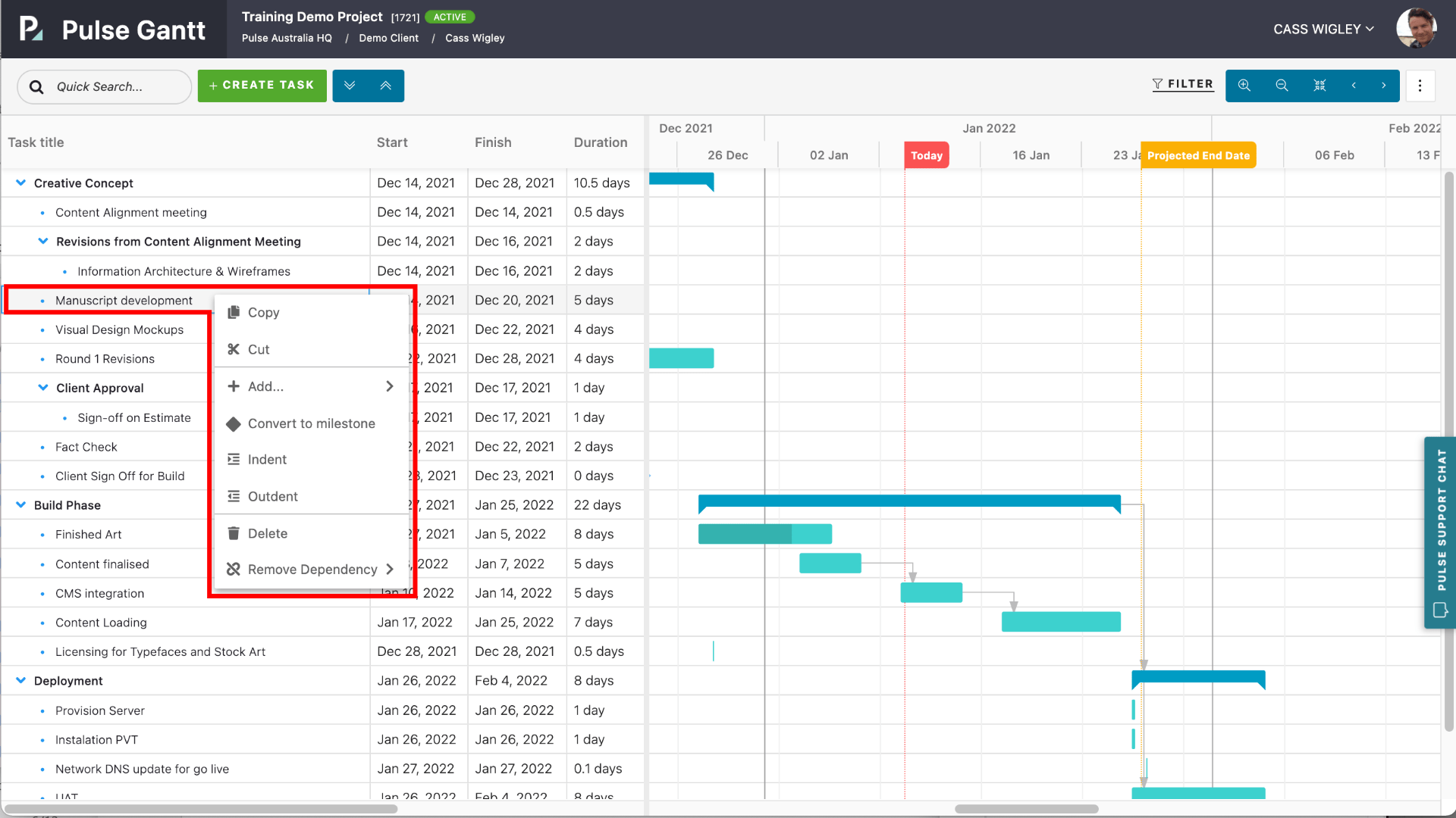 Quick Actions - Pulse Project Management Software