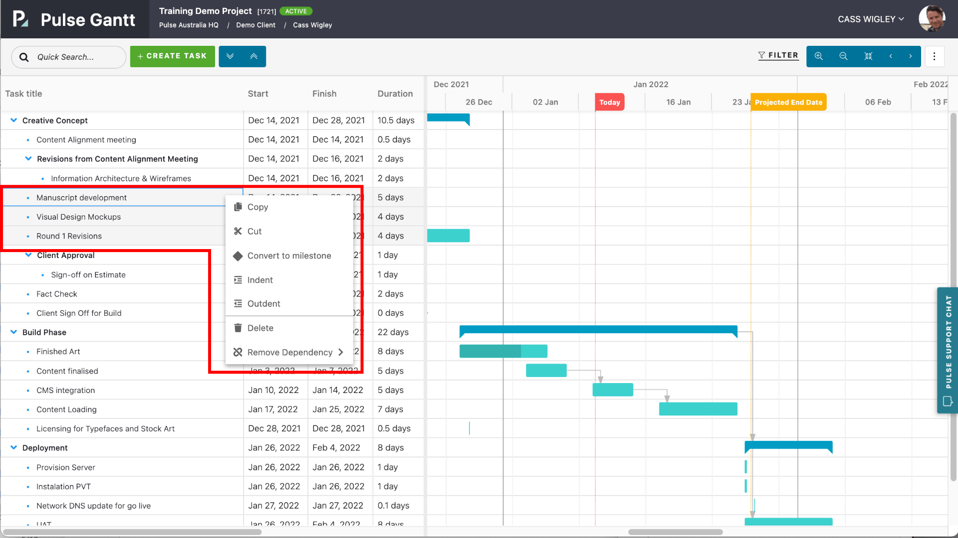 Quick Actions - Pulse Project Management Software