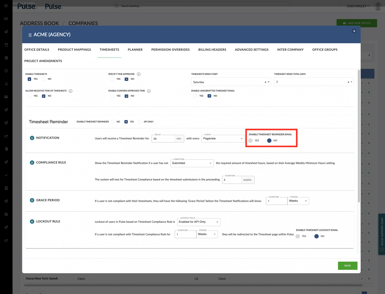 Timesheet Email Notifications - Pulse