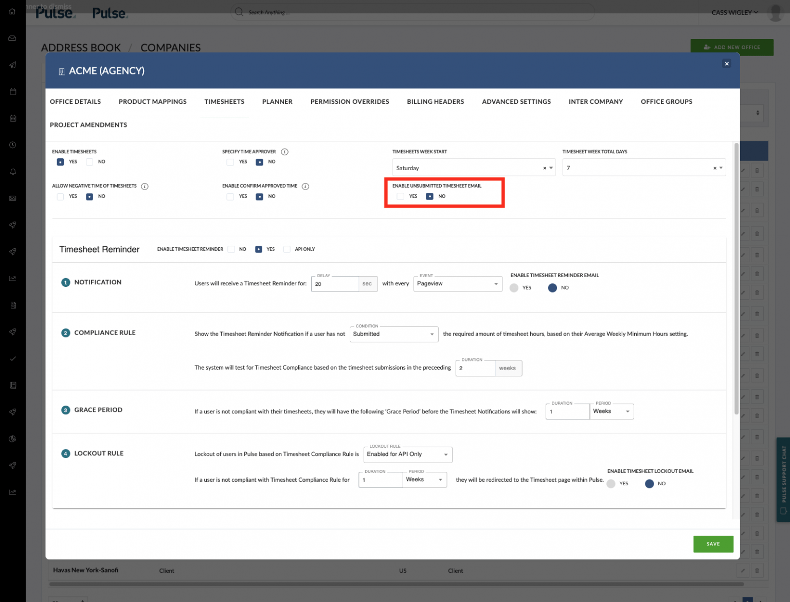 Timesheet Email Notifications - Pulse