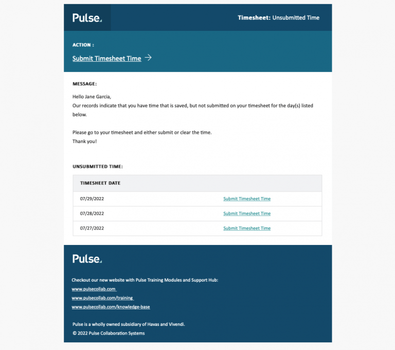 Timesheet Email Notifications - Pulse