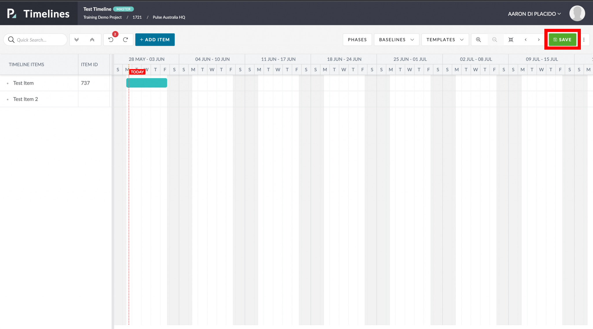 Undo, Redo, Save - Pulse Project Management Software