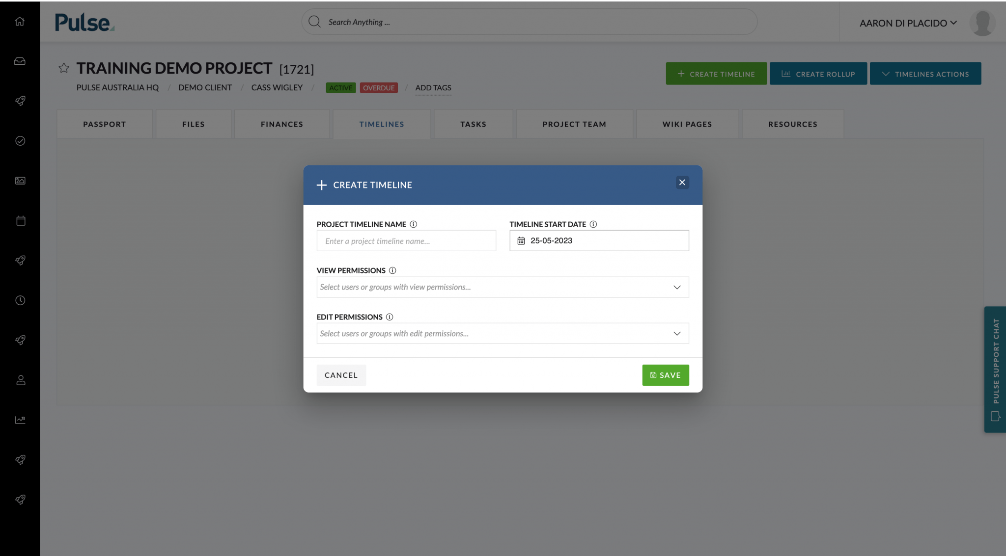 Starting a Timeline - Pulse Project Management Software