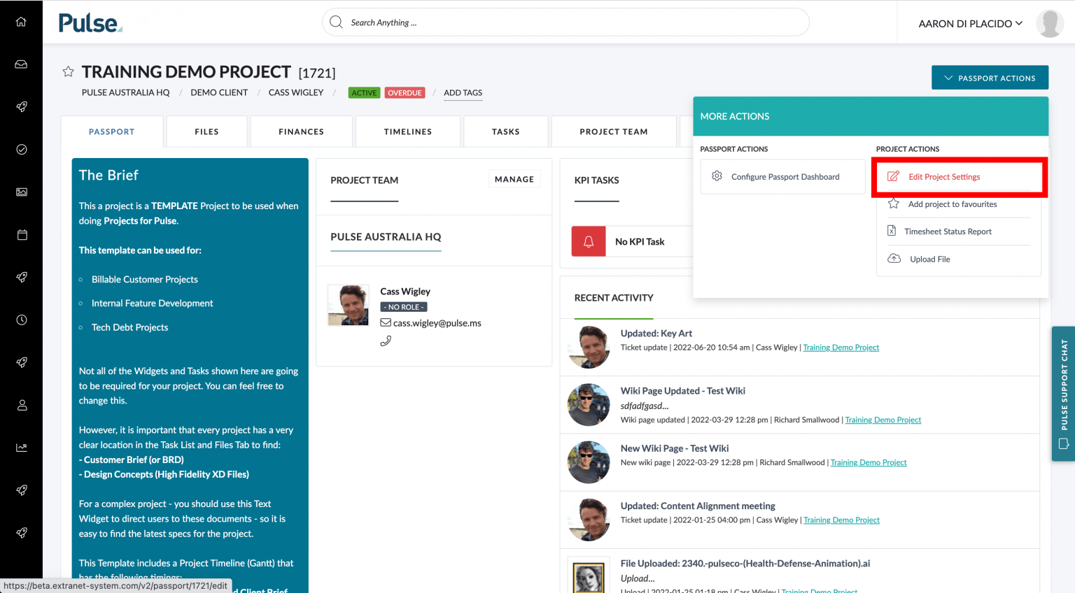 Enabling Timelines for a Project - Pulse Project Management Software