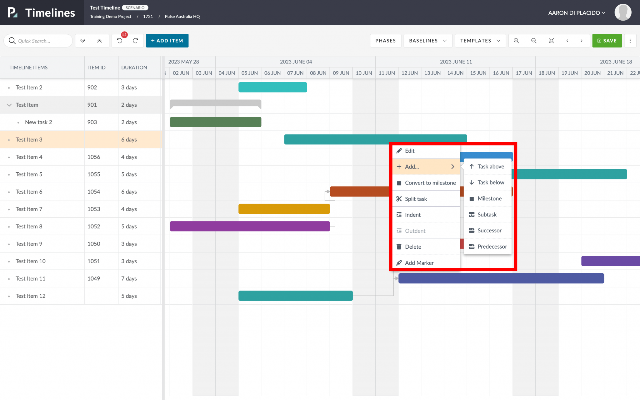 Adding Timeline Button - Pulse Project Management Software