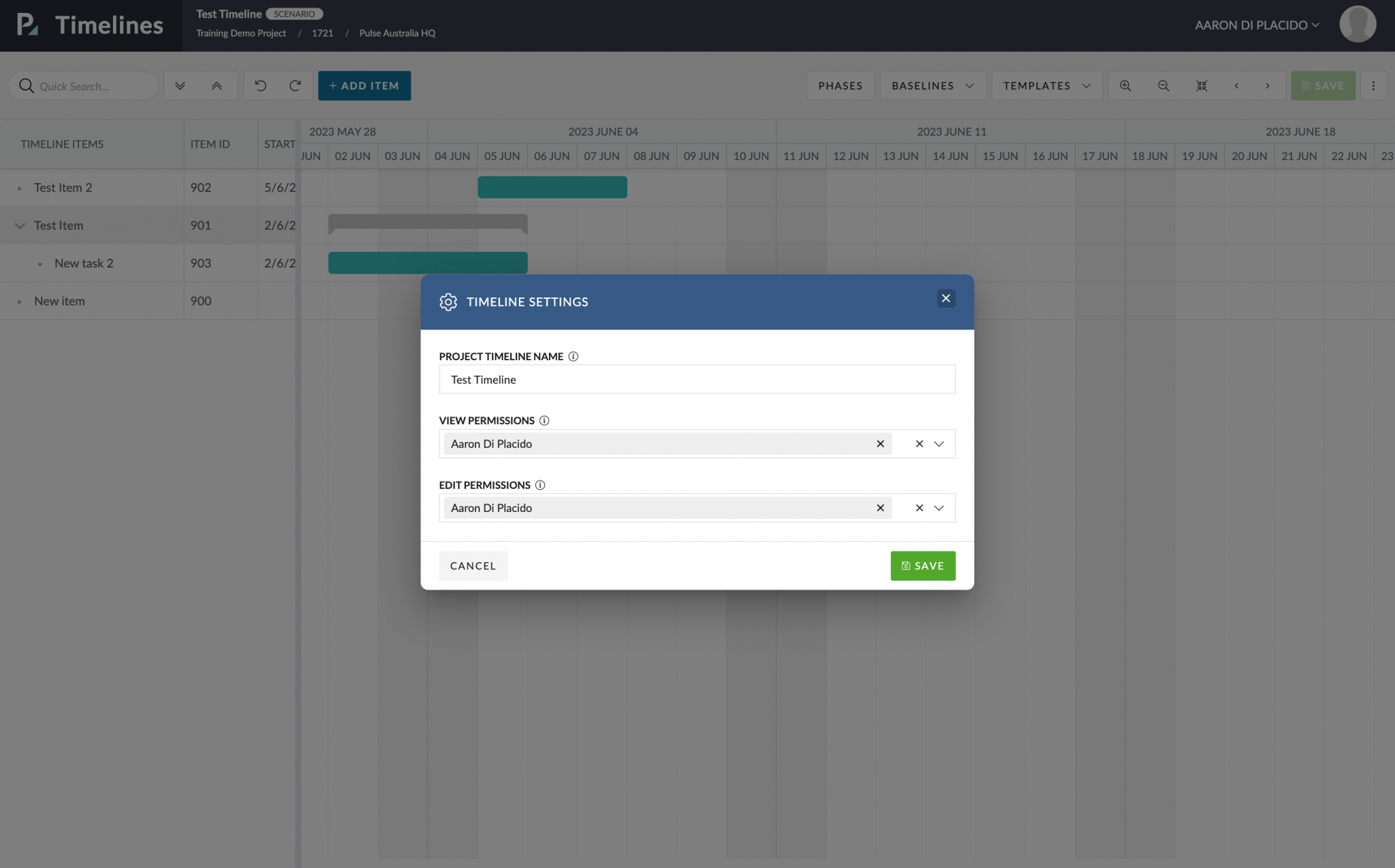 Edit Timeline Settings - Pulse Project Management Software
