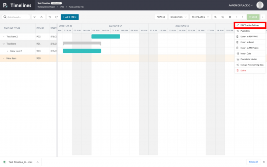 Edit Timeline Settings - Pulse Project Management Software
